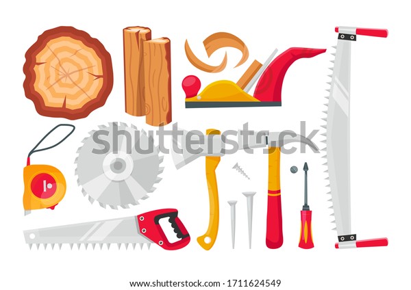 Set Cartoon Woodworking Tools Vector Illustration Stock Vector (Royalty ...