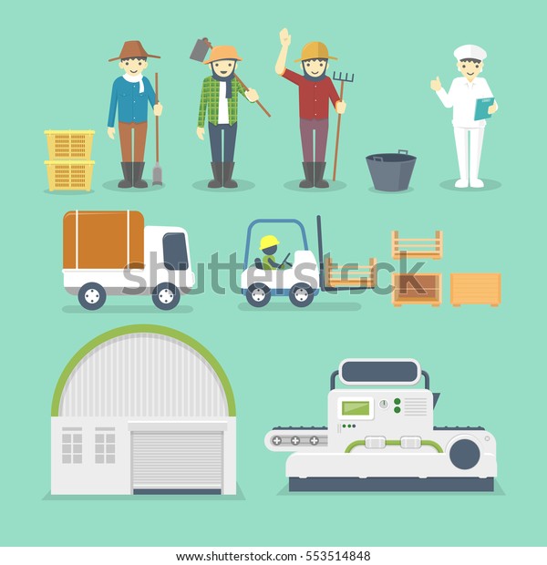 Set Cartoon Workers Factory Machines Vector Stock Vector (Royalty Free ...