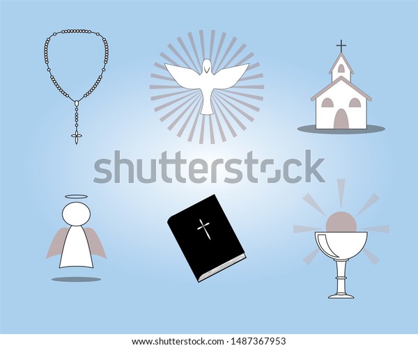 Set Catholic Symbols Vector Rosary Holy Stock Vector (Royalty Free ...