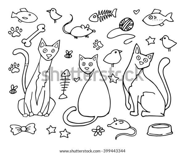 Set Cats Various Cat Related Items Stock Vector (Royalty Free ...