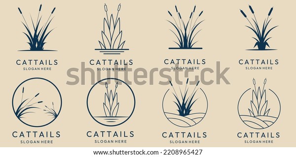 Set Cattail Vintage Line Art Logo Stock Vector (Royalty Free ...