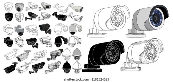 Set Cctv Camera Sketch Stock Vector (Royalty Free) 1181524525 ...