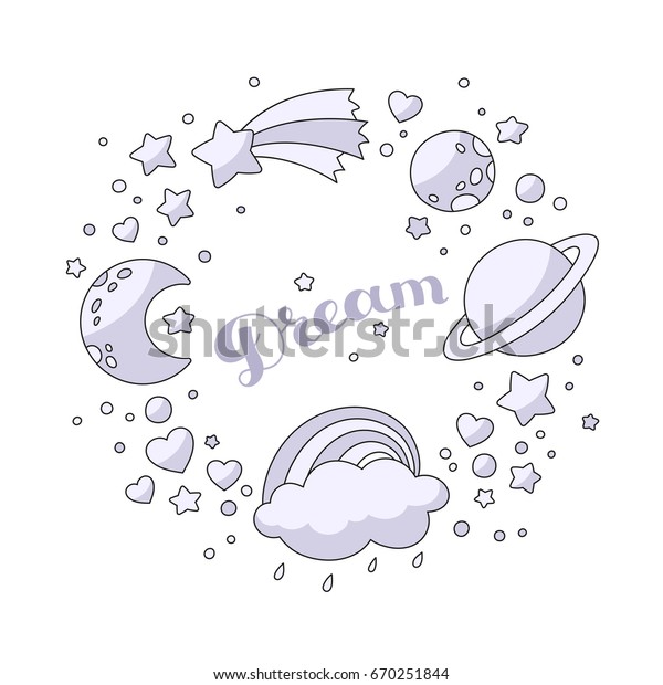 Set Celestial Bodies Crescent Planets Stars Stock Vector (Royalty Free ...