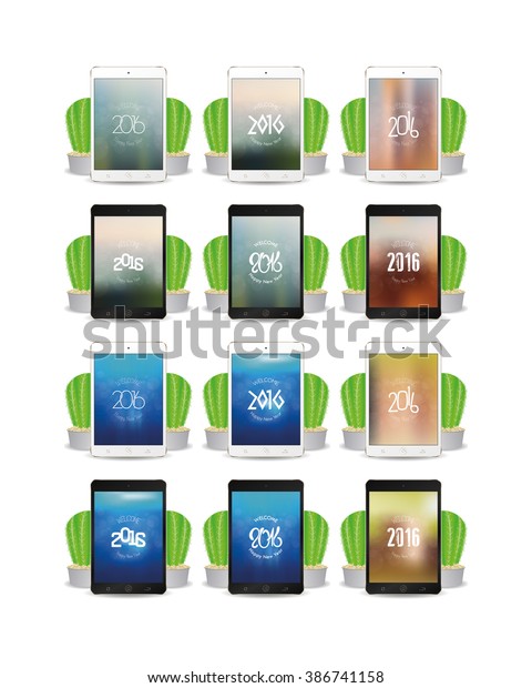 Set Cellphones Different Screensavers Text New Stock Vector (Royalty ...