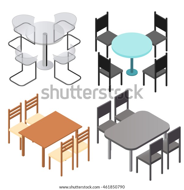 Set Chairs Tables Flat Isometric Wood Stock Vector (Royalty Free ...