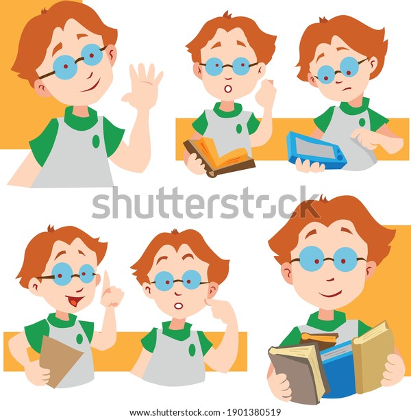 Set Character Drawings Student Didactic Material Stock Vector (Royalty ...