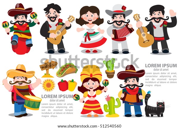 Set Characters Cartoon Style On Mexican Stock Vector (Royalty Free ...