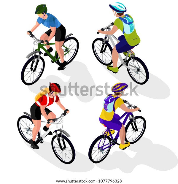Set Characters Men On Bicycle Isometry Stock Vector (Royalty Free ...