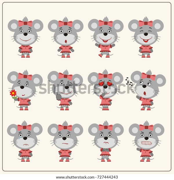 Set Charming Little Mouse Girl Various Stock Vector (Royalty Free ...