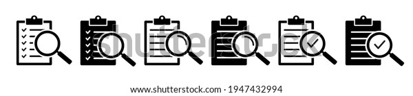 Set Checklists Checkmarks Magnifier Different Inspection Stock Vector ...
