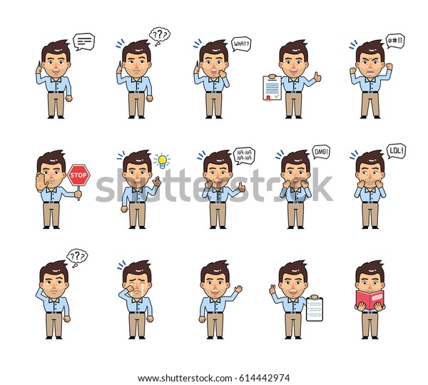 Set Chibi Businessman Characters Showing Diverse เวกเตอร์สต็อก (ปลอดค่า ...