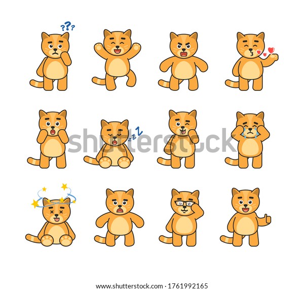 Set Chibi Cat Characters Showing Various Stock Vector (Royalty Free ...