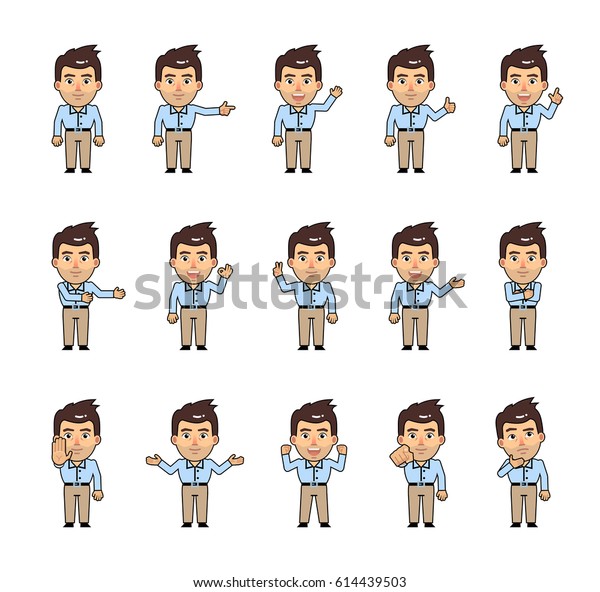 Set Chibi Man Characters Showing Different 스톡 벡터(로열티 프리) 614439503
