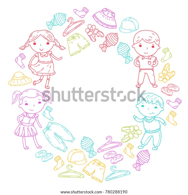 Set Children Clothing Vector Icons Kindergarten Stock Vector (Royalty ...