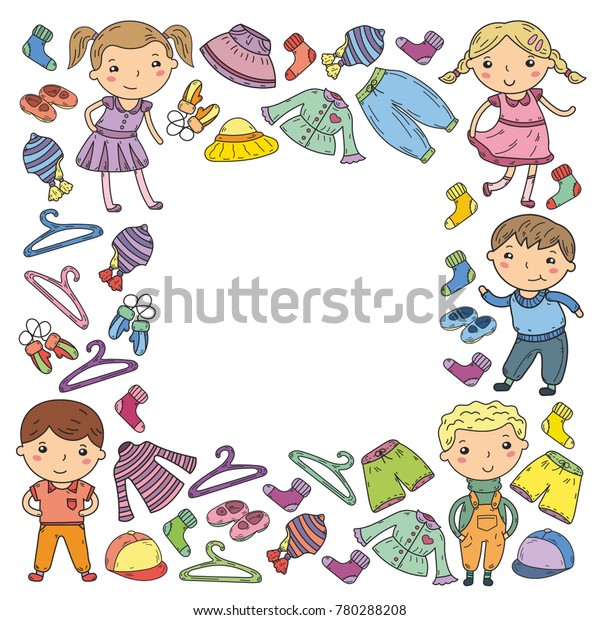 Set Children Clothing Vector Icons Kindergarten Stock Vector (Royalty ...