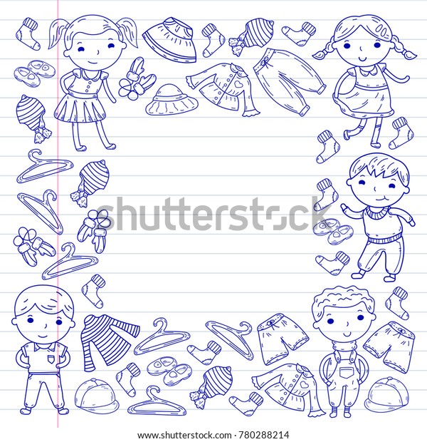 Set Children Clothing Vector Icons Kindergarten Stock Vector (Royalty ...