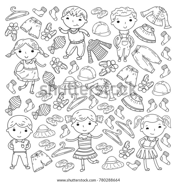Set Children Clothing Vector Icons Kindergarten Stock Vector (Royalty ...