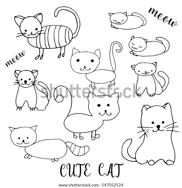 Set Children Drawing Cute Cats Template Stock Vector (Royalty Free ...