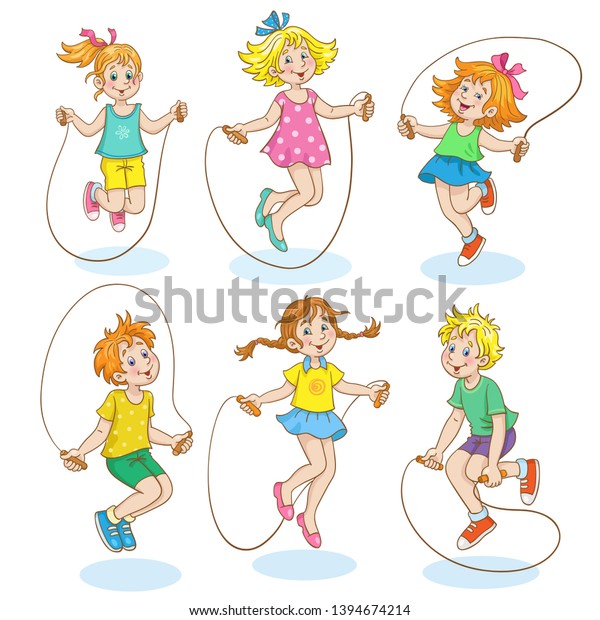 Set Children Jumping Across Rope Cartoon Stock Vector (Royalty Free ...