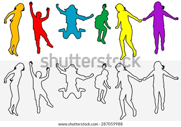 Set Children Silhouettes Jumping Outline Stock Vector (Royalty Free ...