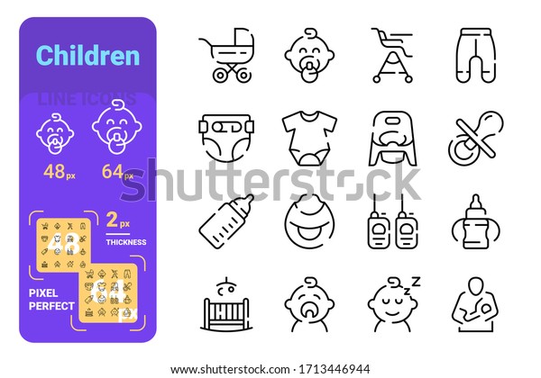 Set Children Simple Lines Icons Kid Stock Vector (Royalty Free) 1713446944