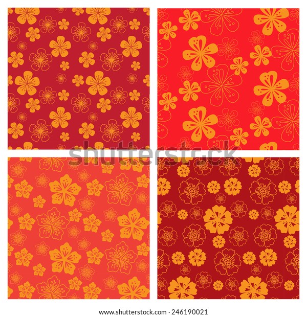 Set Chinese Flower Seamless Patterns Gold Stock Vector (Royalty Free ...