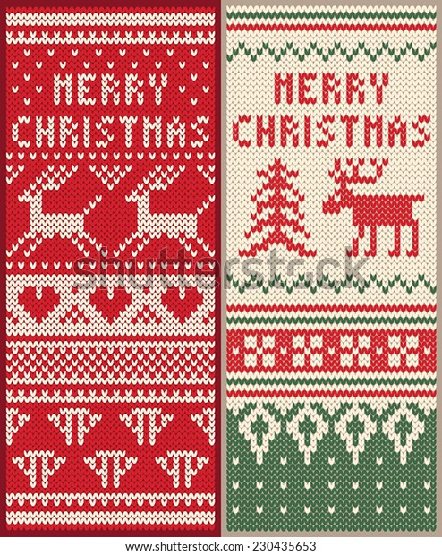 Set Christmas Card Design Knitted Pattern Stock Vector (Royalty Free ...