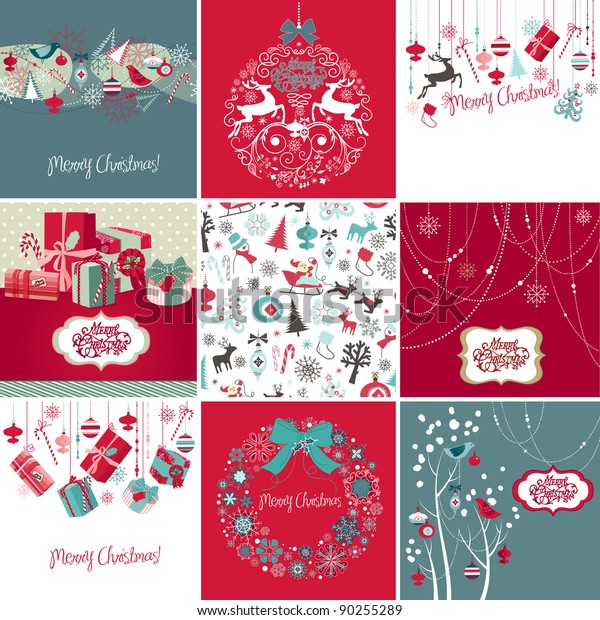 Set Christmas Cards Stock Vector (Royalty Free) 90255289 | Shutterstock