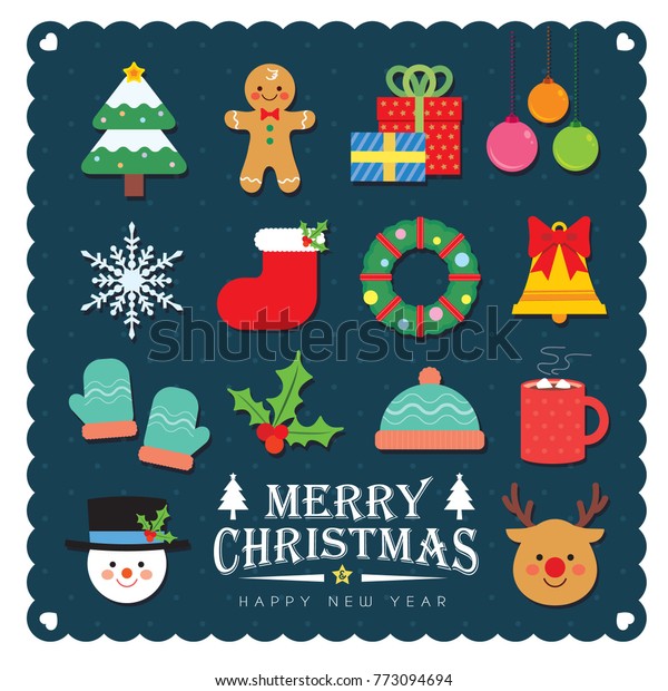 Set Christmas Icon Design Element Flat: vector de stock (libre de ...