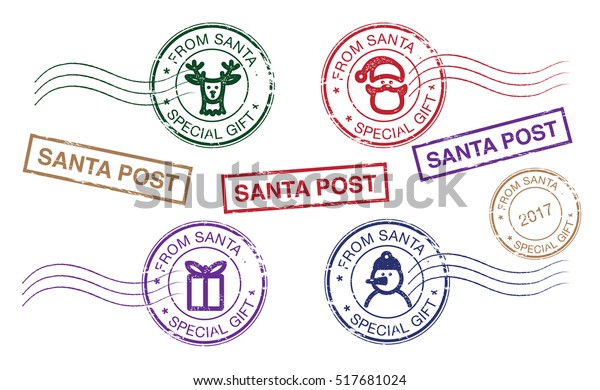 Set Christmas Postmarks Mail Santa Claus Stock Vector (Royalty Free ...