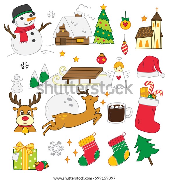 Set Christmas Related Object Design Element Stock Vector (Royalty Free ...
