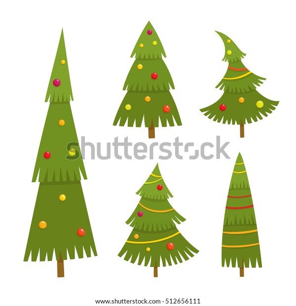 Set Christmas Tree Cartoon Style Vector Stock Vector (Royalty Free ...