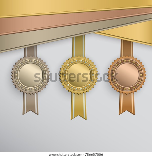 Set Circle Award Badges On Ribbons Stock Vector (Royalty Free ...