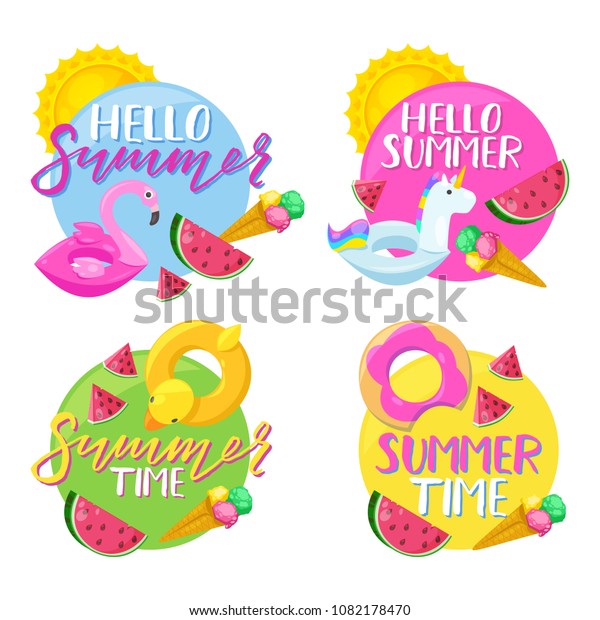 Set Circle Summer Stickers Badges Labels Stock Vector (Royalty Free ...
