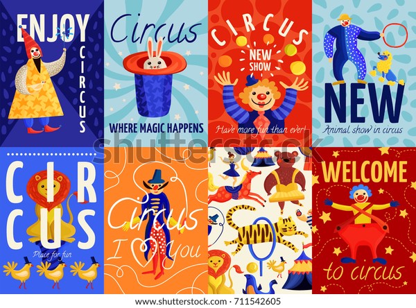 Set Circus Posters Banners Clown Magician Stock Vector (Royalty Free ...
