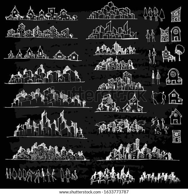 Set City Drawing Illustration Hand Drawn 库存矢量图（免版税）1633773787 ...