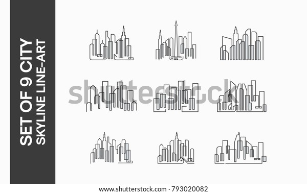 Set City Skyline Line Art Designs Stock Vector (Royalty Free) 793020082 ...