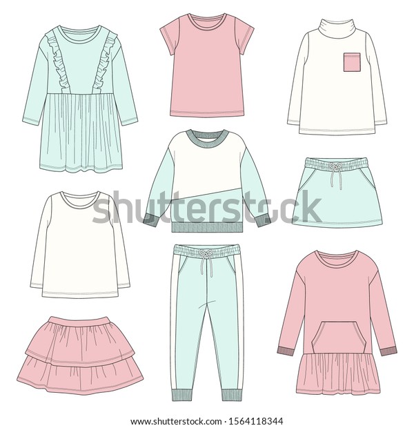 Set Clothes Girls Vector Illustration Stok Vektör (Telifsiz) 1564118344