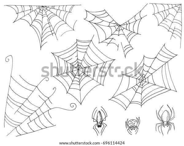 Set Cobwebs Spiders Sketch Marker Vector Stock Vector (Royalty Free ...