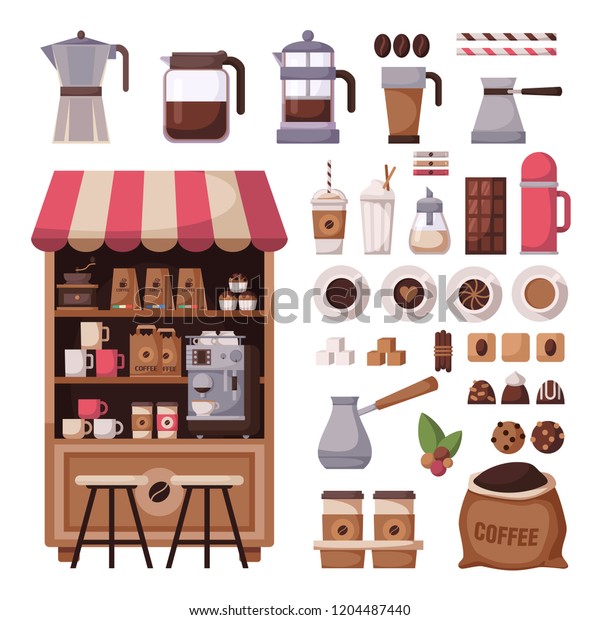 Set Coffe Products Coffee Items Coffee Stock Vector (Royalty Free ...
