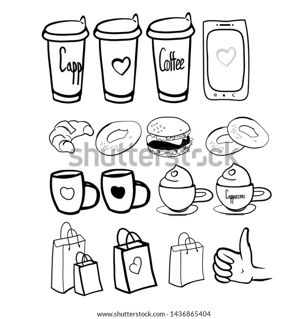 Set Coffee Break Drawings Fragrant Morning Stock Vector (Royalty Free ...