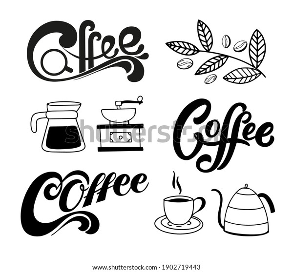 Set Coffee Calligraphy Inscriptions Hand Drawn Stock Vector (Royalty ...
