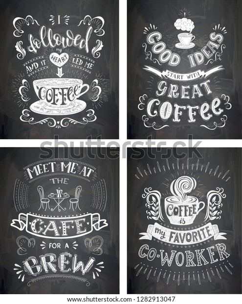Set Coffee Quotes On Chalkboard Vector Stock Vector (Royalty Free ...