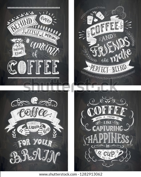 Set Coffee Quotes On Chalkboard Vector Stock Vector (Royalty Free ...