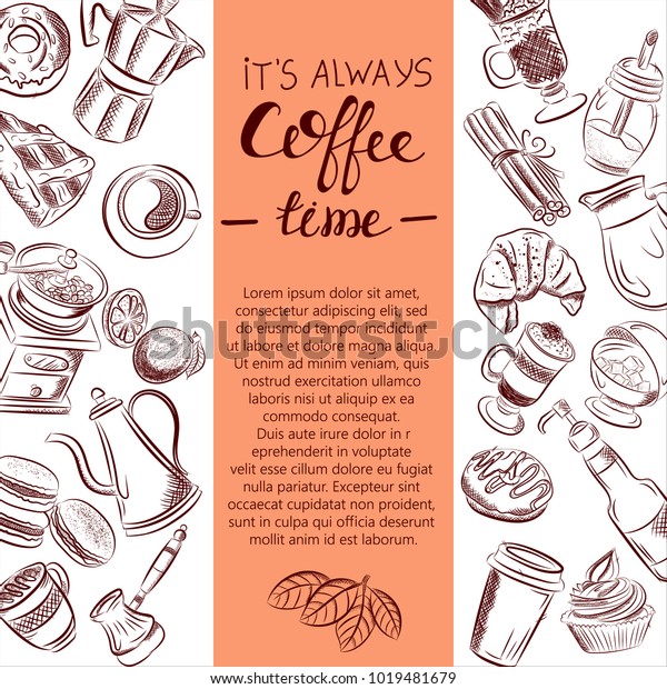 Set Coffee Symbols Lettering Drawing Vintage Stock Vector (Royalty Free ...