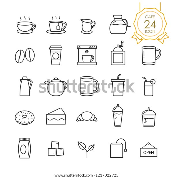 Set Coffee Tea Related Cafe Line Stock Vector (Royalty Free) 1217022925 ...
