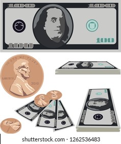Set Coins Banknotes Vector Illustration Stock Vector (Royalty Free ...