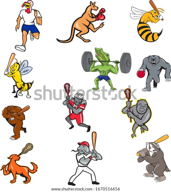 Set Collection Cartoon Character Mascot Illustration Stock Vector ...