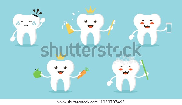 Set Collection Cartoon Teeth Characters Nice Stock Vector (Royalty Free ...