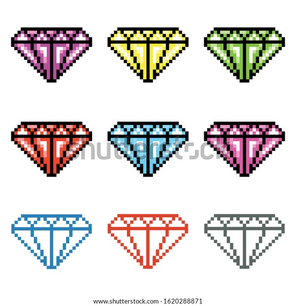 Set Collection Colorful Pixel Gems Jewels Stock Vector (Royalty Free ...